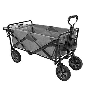 Mac Sports Collapsible Folding Outdoor Utility Wagon (Wagon with Side Table (Utility, Light Grey)