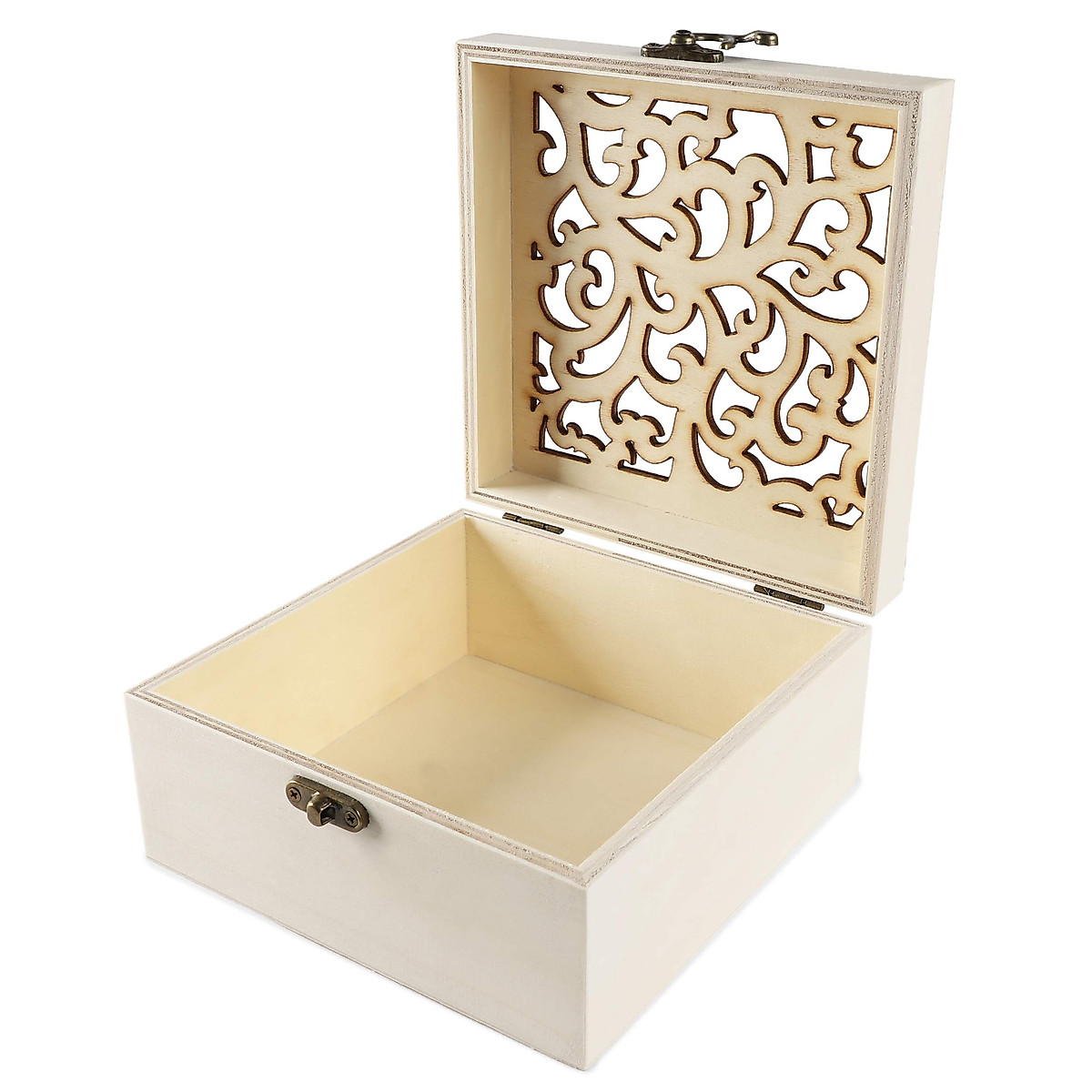 Unfinished Wood Box with Hinged Locking Lids, Wooden Jewelry Box (3 Pack)