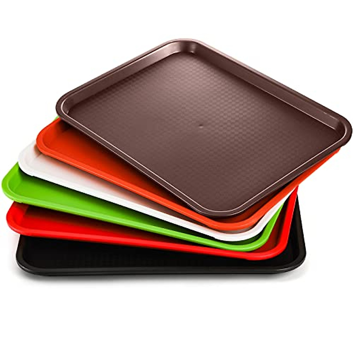 Yarlung 6 Pack Plastic Fast Food Trays, 16x12 Inches Restaurant Serving Trays Set for Coffee Table, Kitchen, Party, 6 Colors