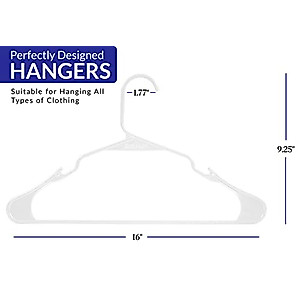 Royale 60 Pack White Plastic Hangers For Clothes - Heavy Duty Plastic Clothes Hanger Ideal For Everyday Standard Use - Lightweight & Space Saving Notched Plastic Hangers - Slim & Sleek Shoulder Groove