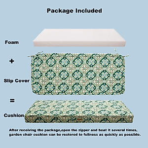 FUNHOME Outdoor Bench Cushion Water-Repellent, 48 x 18 Inch Bench Cushions for Outdoor Furniture, Settee Cushions with Handle and Straps, Patio Couch Cushion 1 Pack, Green Medal