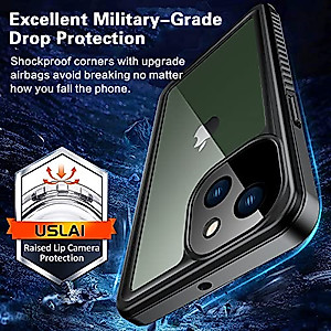 Pakuya Waterproof iPhone 13 Mini Case - Shockproof with Built-in Screen Protector, Heavy Duty Protection, Clear Sound, Black/Clear