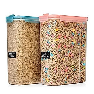 Shazo EXTRA Large 6.3L / 213Oz (SET of 2) Airtight Food Storage Cereal Containers for Bulk Food Storage Ideal for Pasta Rice, Flour and Sugar BPA Free Plastic Cereal Dispenser w/Labels + pen - Color