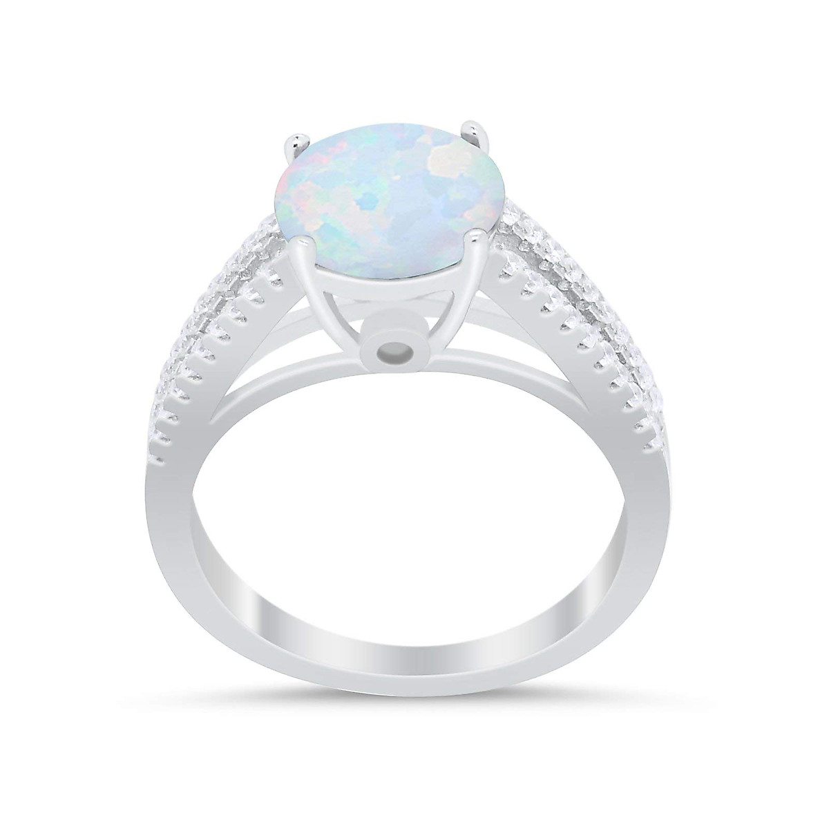 Blue Apple Co. Lab Created White Opal Size-7 Vintage Style Wedding Engagement Ring Round Simulated Cubic Zirconia 925 Sterling Silver