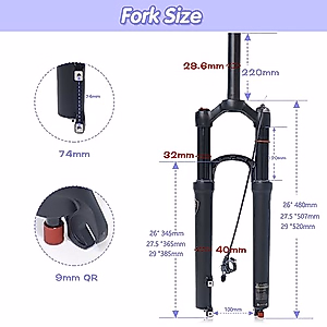 ZTZ Mountain Bike Fork,26 27.5 29 inch MTB Suspension Air Fork ，Rebound Adjust，Travel 120mm,QR 9mm，1-1/8 Straight Tube, Ultralight Mountain Bike Front Fork for XC/AM Bike(Remote Lockout)