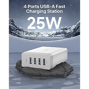 SOOPII 25W USB Charger, Charging Station with 4 USB Ports with 5ft Power Cord for Multiple Device, Wall Charger for iPhone 14, Galaxy, IPad,Tablets and Smartphones.…