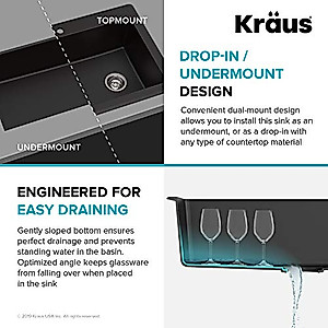 KRAUS Forteza™ 33” Dual Mount Single Bowl Granite Kitchen Sink in Black, KGD-54BLACK