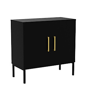 LYNSOM Set of 2 Accent Storage Cabinet with Doors and Adjustable Shelf, Freestanding Modern Sideboard Buffet Cabinet for Office, Dining Room, Living Room, Hallway, Black