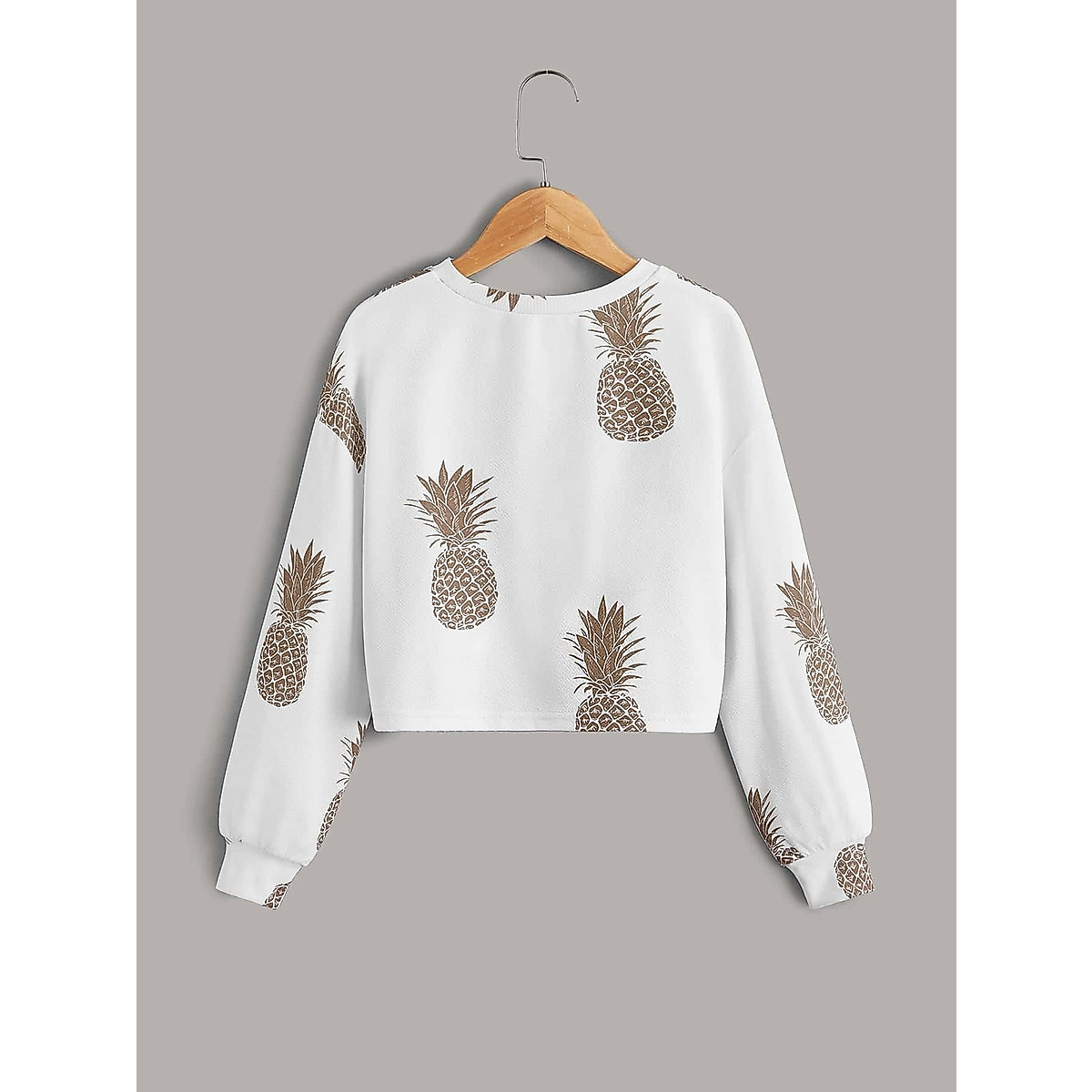 SOLY HUX Girl's Long Sleeve Twist Front Sweatshirt Pineapple Print Pullover Crop Tops White 11-12Y