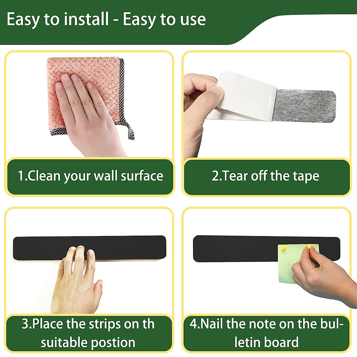 Bulletin Board, Jeethemy Felt Pin Board Bar Strips, Self Adhesive Cork Boards for Walls with 35 Push Pins for Bedrooms Offices Home Decoration,5 Pack,Black