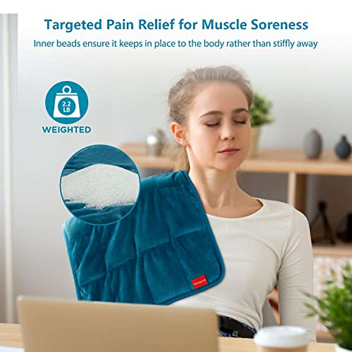 Comfytemp Full Weighted Heating Pad for Back Pain & Cramps Relief, 2.2lb Large Electric Heating Pad for Neck and Shoulders, Moist & Dry Heat Therapy with Auto Shut Off, Stay On, 12x24", Washable