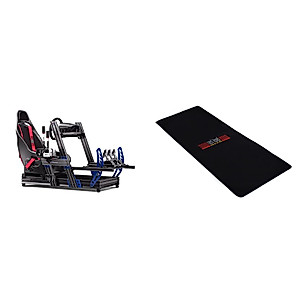Next Level Racing F-GT Elite Formula and GT Aluminum Profile Simulator Cockpit iRacing Edition (NLR-E012) - PC and Next Level Racing Floor Mat (NLR-A005)
