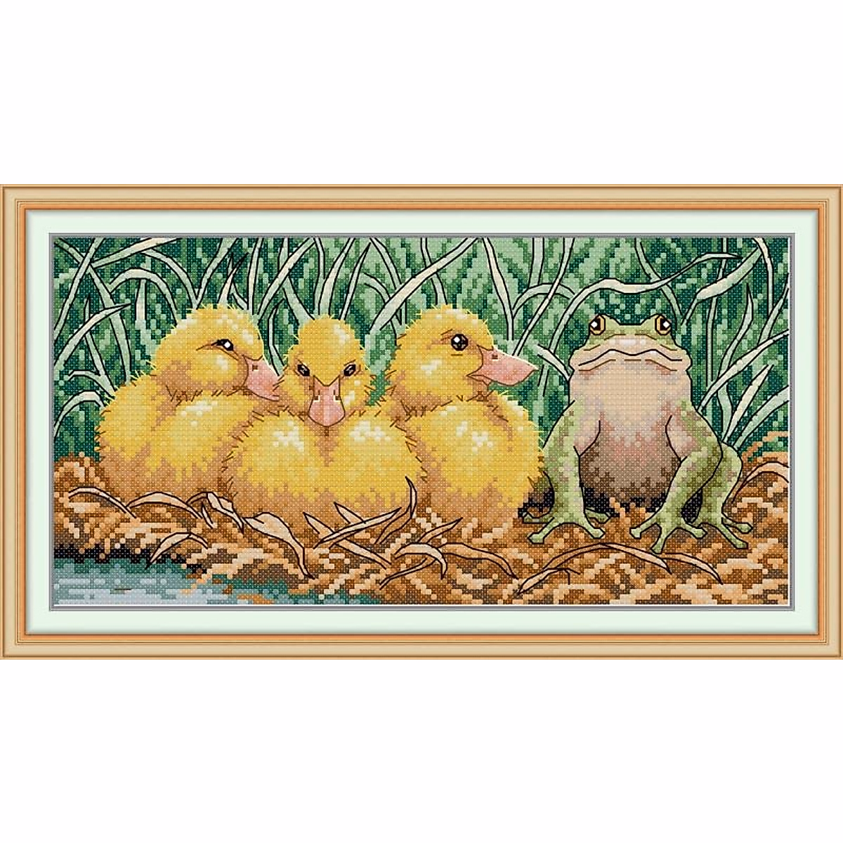 14 CT Cross Stitch Kits for Beginners Ducks & Frog Printed Stamped Cross-Stitch Supplies Needlework Printed Embroidery Kits DIY Kits Needlepoint Starter Kits 33×18cm