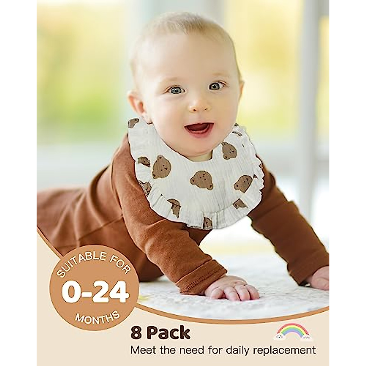 Lictin Muslin Baby Drool Bibs - 8 Pack Baby Bandana Drool Bibs Cotton Unisex, Snap Muslin Bibs for Boys Girls, Absorbent & Soft for Teething and Drooling