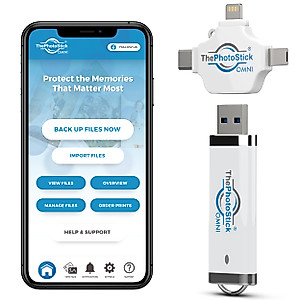 ThePhotoStick® Omni 64GB - Secure Photo & Video Backup and Transfer | Digital File Organization | USB & Multiport Connection for Phones, Tablets and Computers | Portable Memory | External Storage