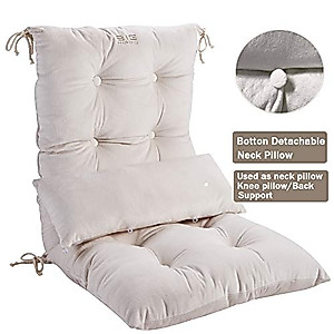Big Hippo Rocking Chair Cushion,Thicken Soft Rocking Chair Cushion Set with Detachable Neck Pillow Back Support,Comfy Chair Cushion Pad with Ties for Outdoor Indoor Home Office,Beige