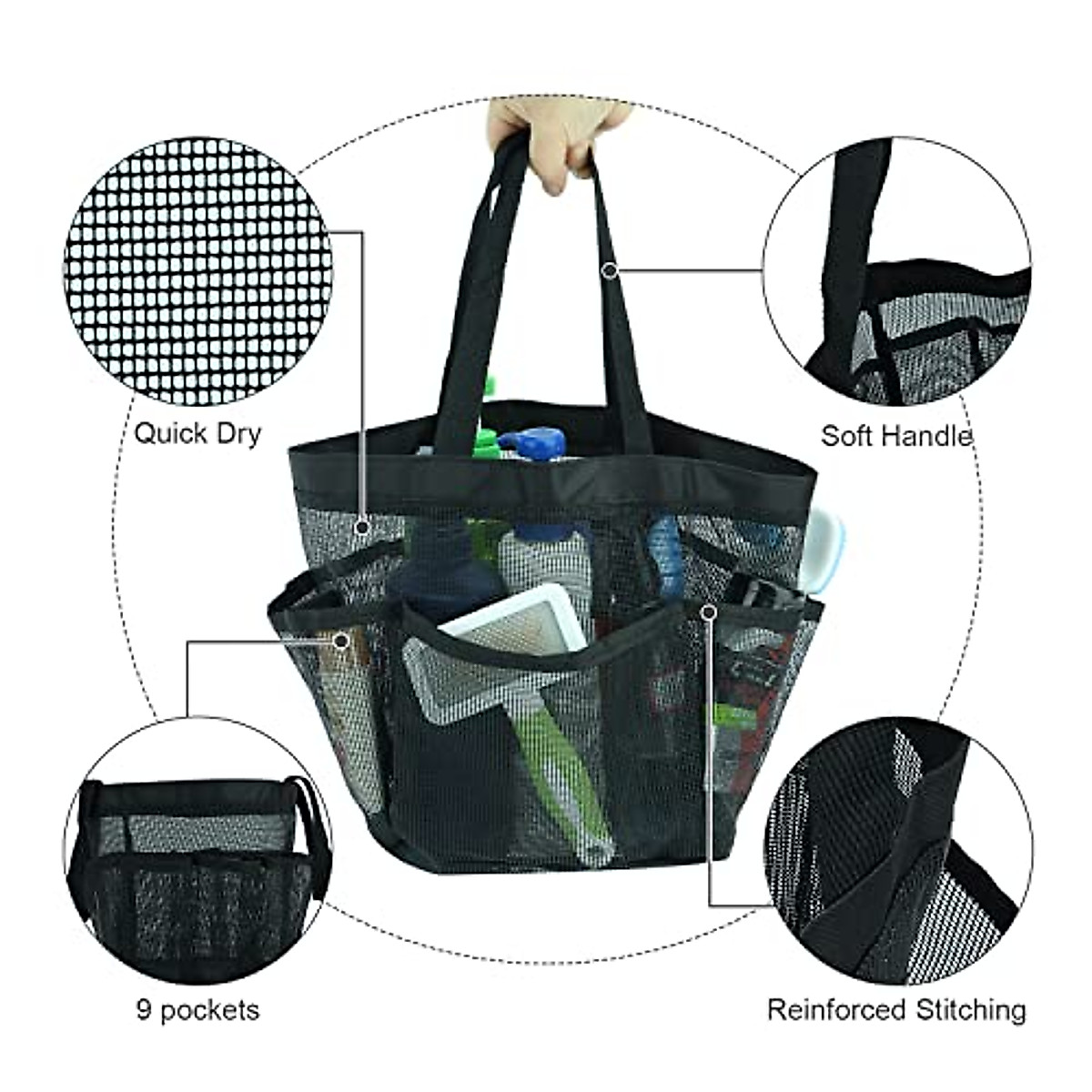 Ynport Mesh Shower Caddy for College Dorm Room Hanging Portable Shower Tote Bag Large Toiletry Bag Bathroom Accessories Basket