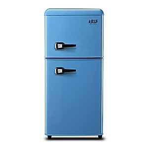 KRIB BLING 3.5 Cu.Ft Refrigerator with Freezer,Vintage Double Door,Lock Fresh 7 Level Adjustable Thermostat ct for Dorm, Bar, Office,Kitchen, Apartment