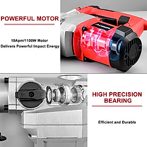 AOBEN 1-1/4 Inch SDS-Plus Rotary Hammer Drill with Vibration Control and Safety Clutch,10 Amp Heavy Duty Demolition Hammer for Concrete-Including 3 Drill Bits, Flat Chisels, Point Chisels