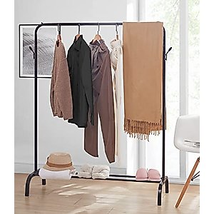 WEASHUME Metal Clothing Rack Stand with Top Rod and Storage Bottom Shelf Clothes Drying Rack,Garment Rack Portable Coat Rack for Bedroom Black