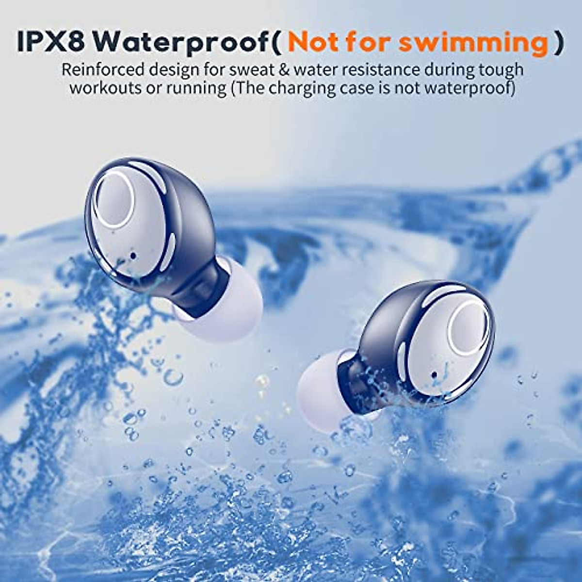 kurdene Bluetooth Wireless Earbuds, S8 Deep Bass Sound 38H Playtime IPX8 Waterproof Earphones Call Clear with Microphone in-Ear Bluetooth Headphones Comfortable for iPhone, Android