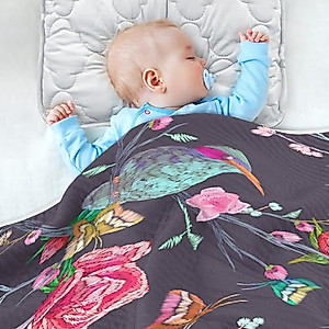 Kigai Floral Bird Pattern Baby Blanket for Boys Girls, Swaddle Blankets Soft Cozy Nursery Receiving Blankets Travel Blanket Throw Blankets for Toddler Newborn, 30 x 40 Inch