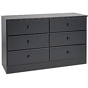Prepac Astrid 6 Drawer Double Dresser For Bedroom, 16" D x 47.25" W x 28.25" H, Black