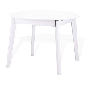 Wickerix Dining Room Set of 6 Yumiko Chairs and Extendable Round Dining Table Kitchen Modern Solid Wood w/Padded Seat, White Color with Light Gray Cushion