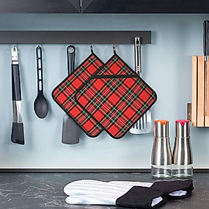 Christmas Tartan Plaid Pot Holders Set of 2 Heat Resistant Hot Pot Holder Pads Kitchen Potholder for Cooking and Baking