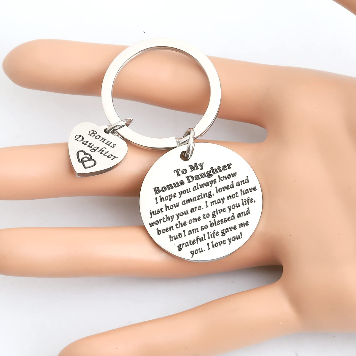 PLITI Bonus Daughter Gift Form Mom Dad Stepdaughter Gift Unbiological Daughter Gift To My Bonus Daughter Keychain (Bonus Daughter blessed)