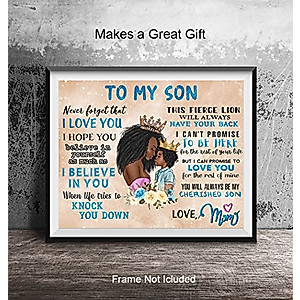African Americans Mother Wall Art & Decor - Black women Wall Art - Nursery Decor - Little Boy Bedroom Decor - Baby shower Gift - Mother Son Life Empowerment Inspirational Quotes Poster UNFRAMED 8x10