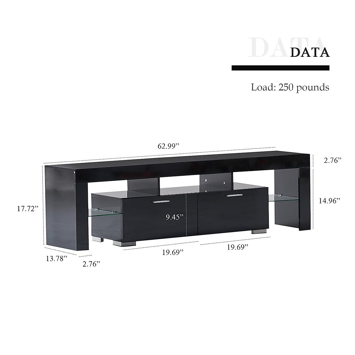 Eifizek Modern LED TV Stand for 75 inch TV, Entertainment Center with Storage, Black LED TV Stand for Living Room, Bedroom