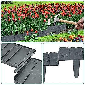 Garden Edging Border,Landscape Edging,16ft Plastic Garden Edging Border no dig for Edging DIY Decorative Flower Grass Bed Border,Comes with a Punch Tool for Insertion,20pcs(Grey)