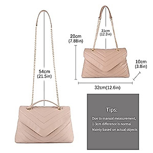 LMKIDS Quilted Crossbody Bags for Women, Trendy Roomy Shoulder Handbags with Flap Gold Hardware Chain Purses Shoulder Bag (Apricot-12.6in)