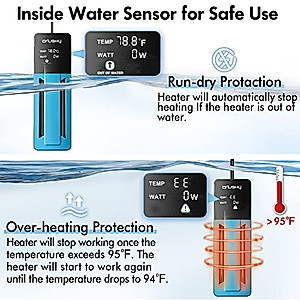 Orlushy 800W Submersible Aquarium Heater with Intelligent LED Temp & Watt Display and External Controller, Frequency Conversion Fish Tank Heater for 55-200 Gallon Tanks (800W for 100-200Gal)