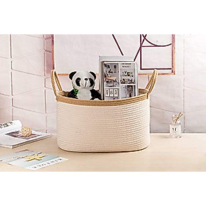Rope Basket with Long Handles, Woven Basket, Baby Kids Room Toy Storage, Portable Hampers, Towel Storage Basket Woven Rope Basket, Nursery Hampers, Dog Toy Basket, (M Square 24 cm 28 cm 42 cm)