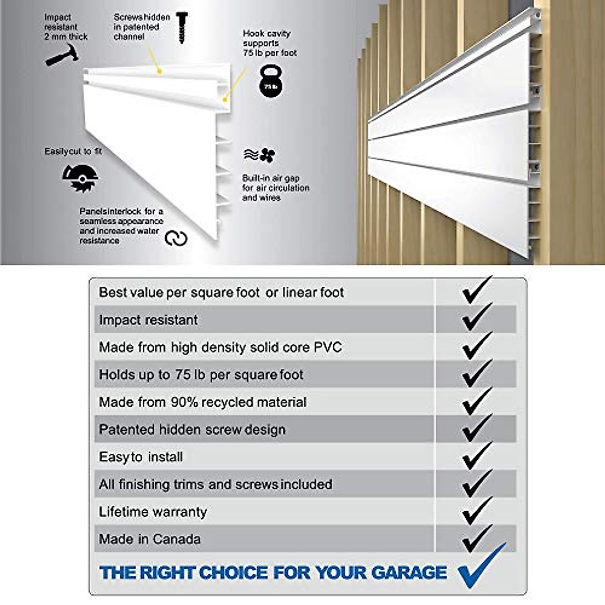 PROSLAT Garage Storage PVC Slatwall Panels - 2 Packs of 8 ft. x 4 ft. Sections (20 Single slats which Make up 64 sq.ft Once Installed) (Charcoal) (Dark Gray)