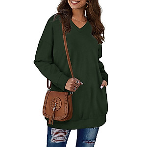 OFEEFAN Sweatshirts for Women Plus Size Long Sleeve Thermal Green Tunic Tops 3XL