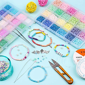 Yholin Glass Seed Beads Started Kit, 12000pcs 2mm 12/0 Small Craft Beads with Beading Needle,Tweezers and Elastic String for DIY Bracelet Necklace Jewelry Making Supplies