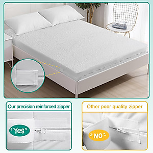 Bedecor Queen Mattress Protector Zippered for 7"-9" Mattress,Soft Cotton Terry 6-Sided Waterproof Mattress Encasement Cover Breathable Noiseless Washable