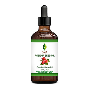 SVA Rosehip Seed Oil - 4 Fl Oz – 100% Natural Cold Pressed Rosehip Oil - for Face, Skin Care, Hair Care, Scalp Massage & Body Massage – Carrier Oil with Dropper