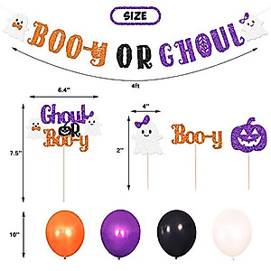 Halloween Gender Reveal Decorations Kit Boo-y or Ghoul Baby Shower Party Banner Cake Cupcake Topper Purple Orange Balloons Fall Boy Or Girl October Sex Announcement Ideas Favor Supplies