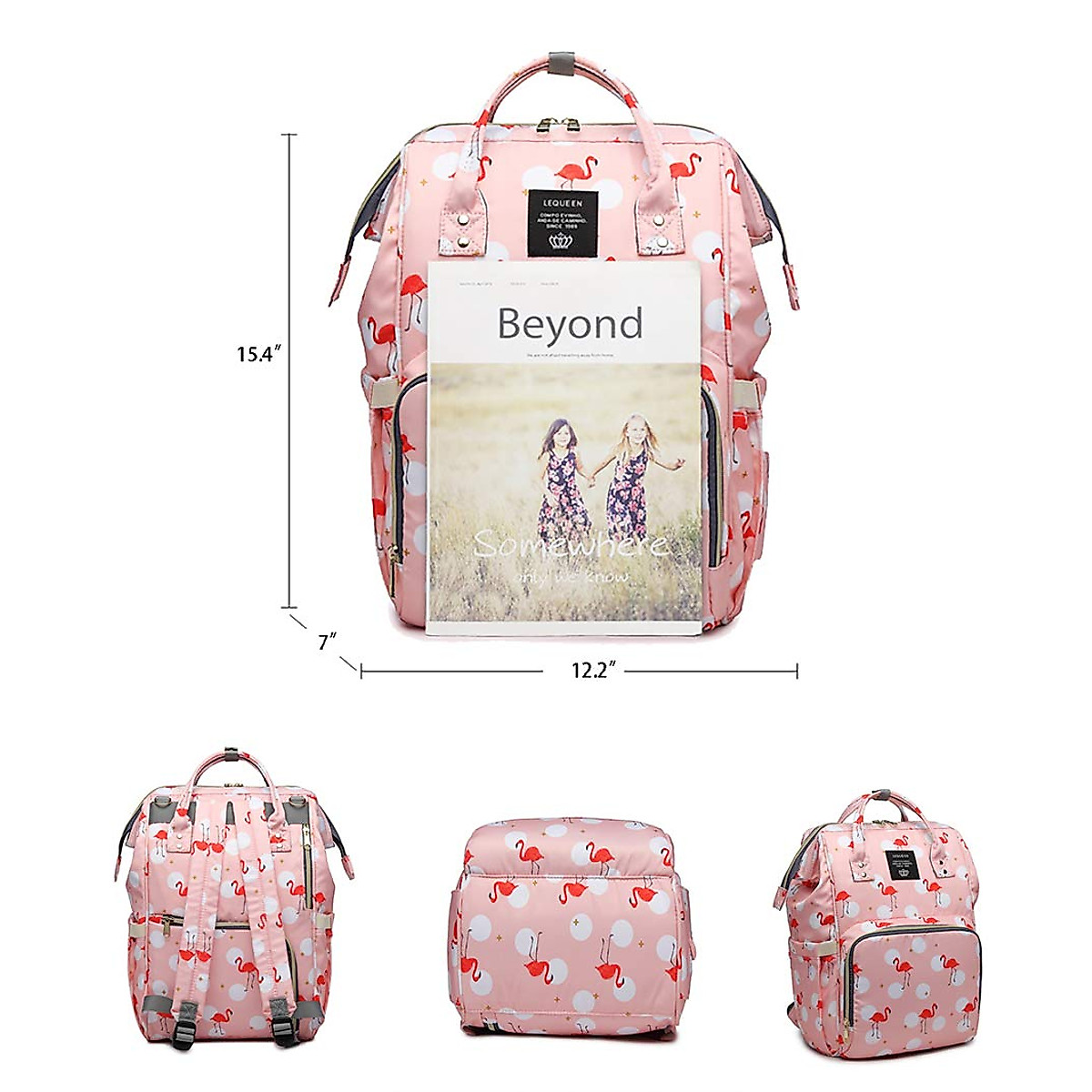 Starte Diaper Bag for Mom/Dad,Flamingo Bag for Women Waterproof Travel Backpack,Spacious Tote Shoulder Bag Organizer,Pink