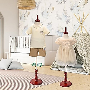 Child Mannequin, Kid Dress Form Mannequin Torso Adjustable Height Unisex Toddler Mannequin Body with Solid Wooden Base, for Clothing Dress Jewelry Display, (Brick red, 4-5 Years Old)