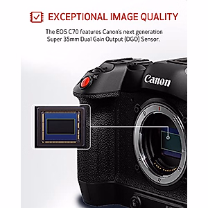 Canon EOS C70 Cinema Camera RF Mount - EF Lens Compatibility w/EF-EOS R 0.71x Adapter - 16+ Stops Dynamic Range - ND Filters - RAW Internal Recording - CMOS AF - Face Eye Detection, Subject Tracking