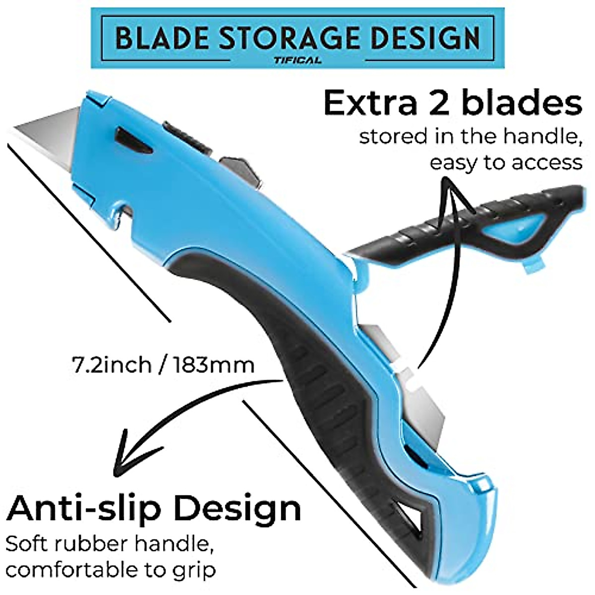 TIFICAL Box Cutter - Utility Knife Quick Change Blade - Box Cutter Retractable with 10 SK5 Blades - 3 Position Retractable Knife - Blade Storage Design - Box Cutters Retractable Heavy Duty