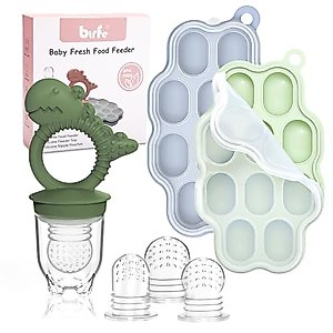 btrfe Silicone Breastmilk Popsicle Molds with Baby Fruit Feeder Combo, Baby Food Storage Freezer Tray & Mesh Feeder Pacifier for Teething 4 Month+