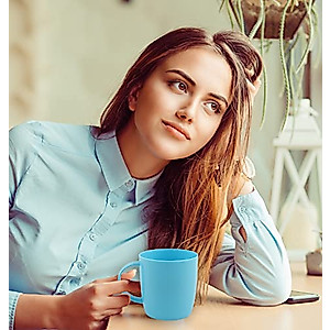 fulong Reusable Plastic Drinking Cup with Handle, BPA Free Microwave & Dishwasher Safe Food Grade PP 13 Ounce Coffee & Milk Mug Set of 5 (Blue)