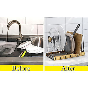 Pot Organizer Rack for Under Cabinet, With 7 Compartments Lid Organizer Pots and Pans, Kitchen Pot Lid Holder Organization for Skillets, Cookware, Cutting Boards, Cookie Sheet, Bakeware, Under Cabinet