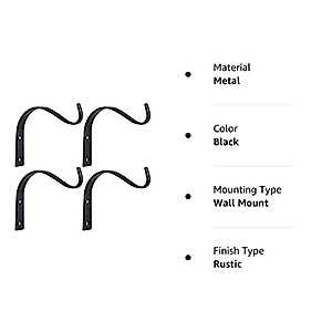 Elwiya 4 Pack Rustic Iron Wall Hooks for Hanging Lanterns Coats Mason Jar Sconces, Heavy-Duty Metal Hooks for Plant Hangers Lights and Artworks，Vintage Home Decor Indoor & Outdoor